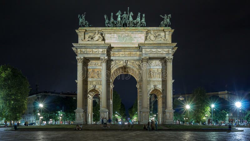 Arch of Peace in Simplon Square Timelapse Hyperlapse at Night. it is a ...
