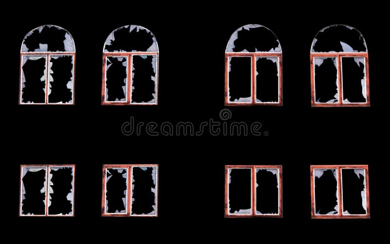 Arch and Rectangular Broken Glass Windows Front View Set Isolated Stock ...