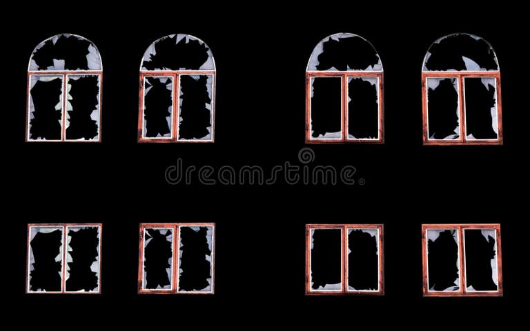 Arch and Rectangular Broken Glass Windows Front View Set Isolated Stock ...