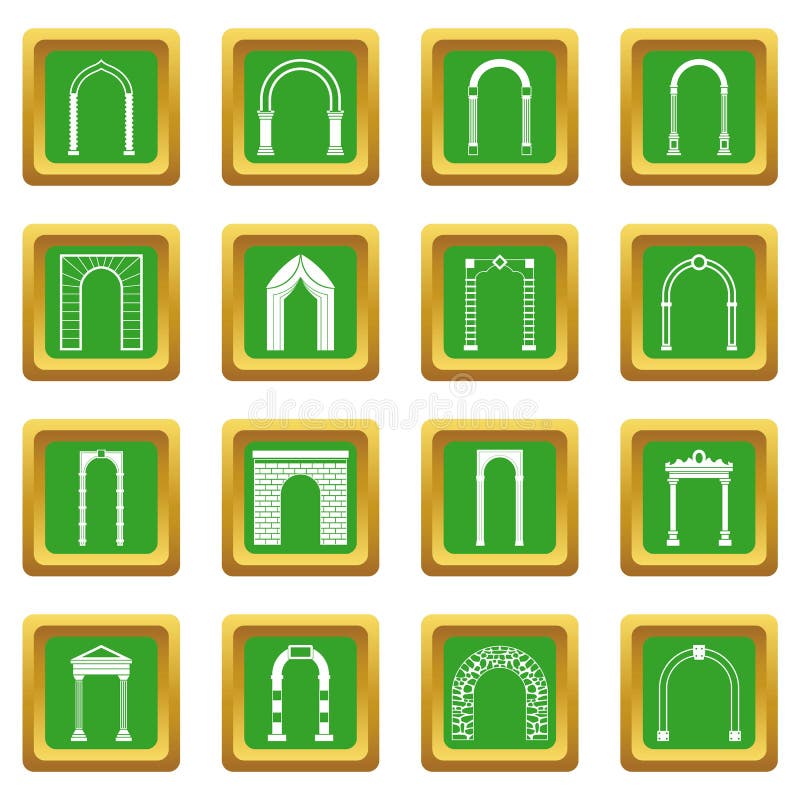 Arch set icons set green stock vector. Illustration of column - 97765714
