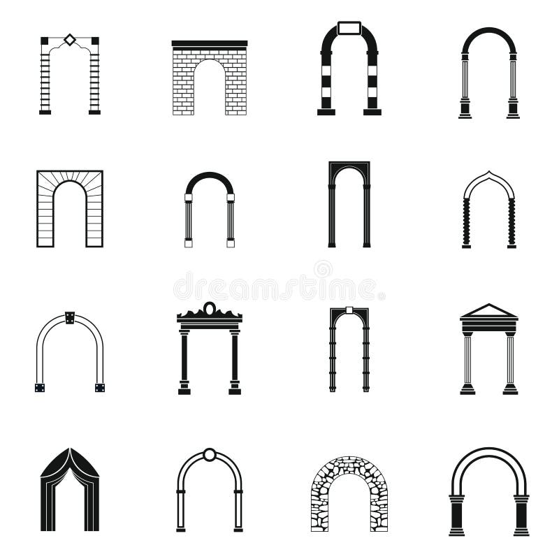 Arch Set Icons, Simple Style Stock Vector - Illustration of leaf ...