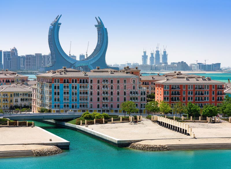 Arch Shaped Building in Doha - Qatar Stock Image - Image of plaza ...
