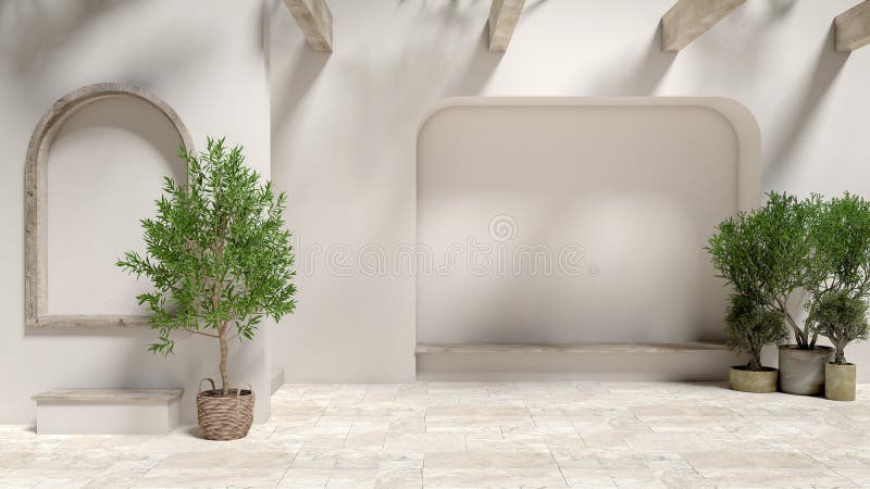 Arch-shaped Building Interior Wall with Empty Space and Trees. Minimal ...