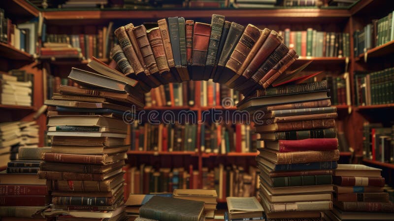 The Arch of Stacked Books. AI Generated Stock Image - Image of wooden ...