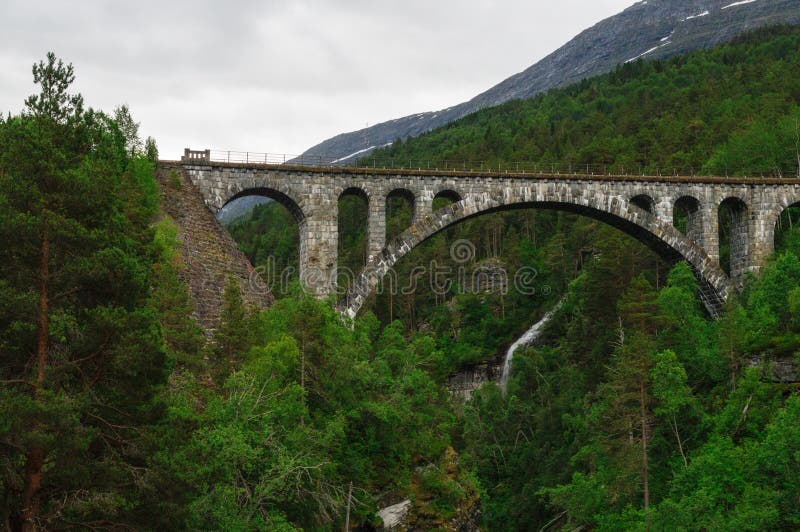 Arch Stone Bridge in Norwegian Forest Valley Stock Photo - Image of ...
