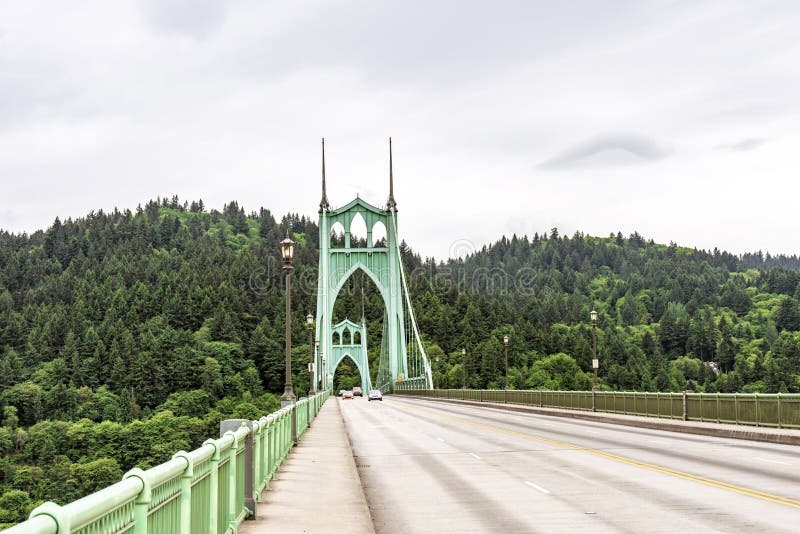 Arch Truss Gothic St Johns Bridge Over the River Willamette Stock Photo ...