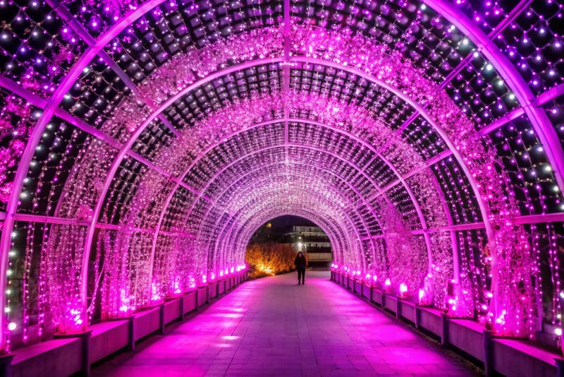 Arch Tunnel Walkway Decorated with Pink Light Illumination Stock ...