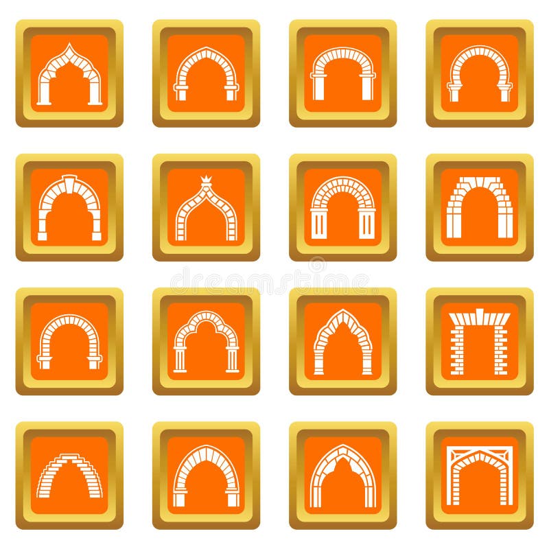 Arch Types Icons Set Orange Square Vector Stock Vector - Illustration ...