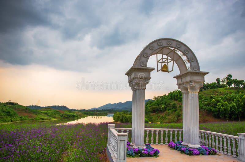 Arch for Wedding in Lavender Fields Stock Image - Image of cloudscape ...