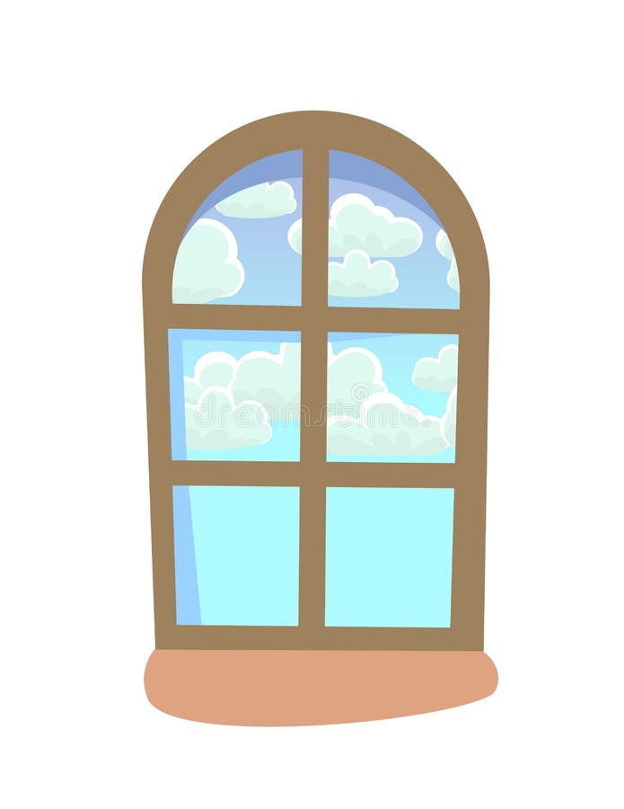 Arch Window. Round Top Rectangular Frame. with Windowsill. Sky Clouds ...