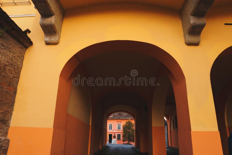 Arch with the Yellow Brick Wall in Residential House Stock Photo ...
