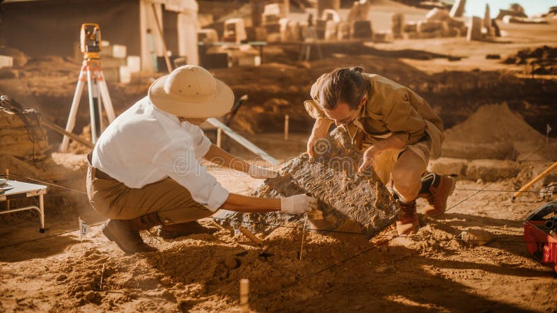 Archaeological Digging Site: Two Great Archeologists Work on Excavation ...