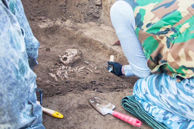 Archaeological Excavation. Two Archaeologists in a Digger Process Stock ...