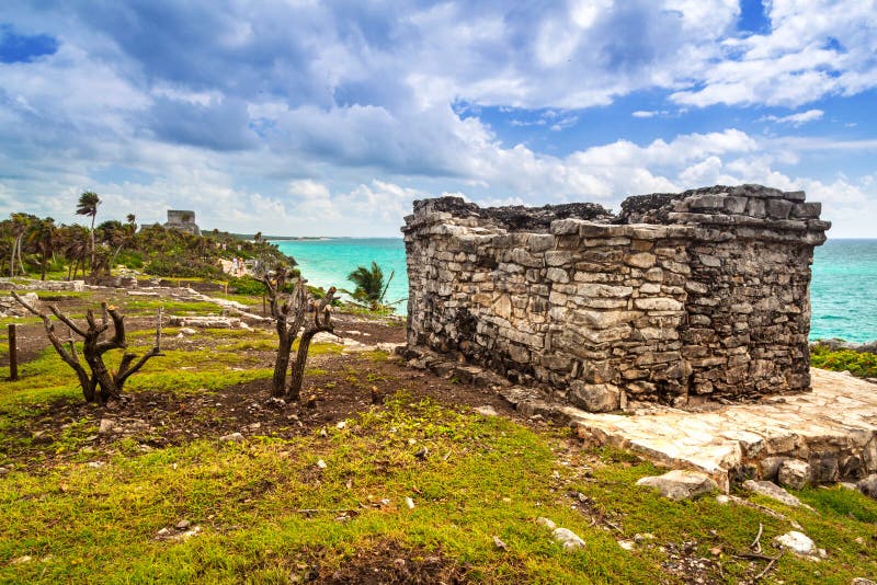 Archaeological Ruins of Tulum Stock Photo - Image of mexico, clouds ...