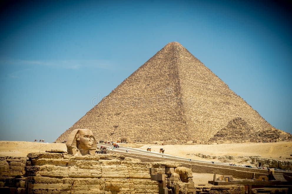 Pyramids and Sphinx of Giza in Cairo Archaeological Site. Stock Image - Image of nature, sand ...