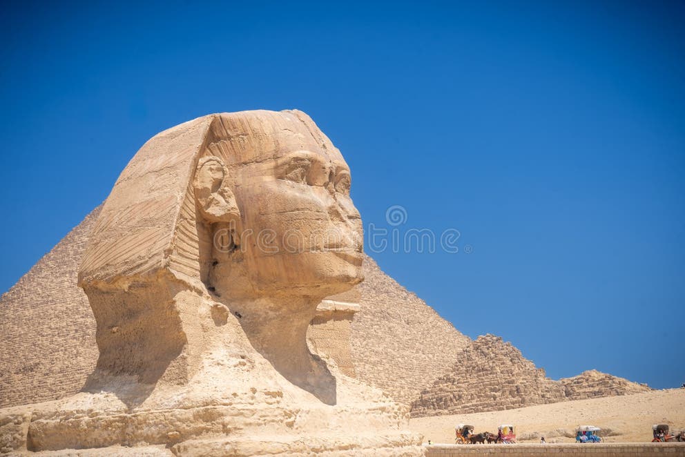 Pyramids and Sphinx of Giza in Cairo Archaeological Site. Stock Image - Image of tomb, river ...