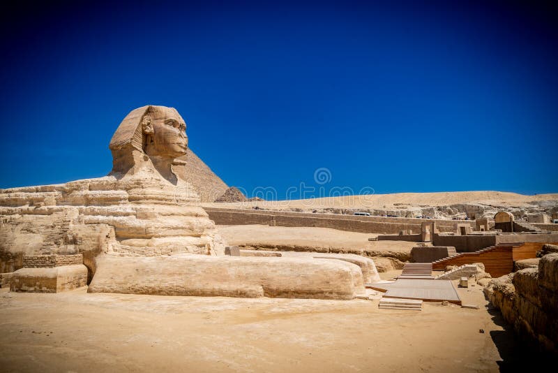 Pyramids and Sphinx of Giza in Cairo Archaeological Site. Stock Image ...
