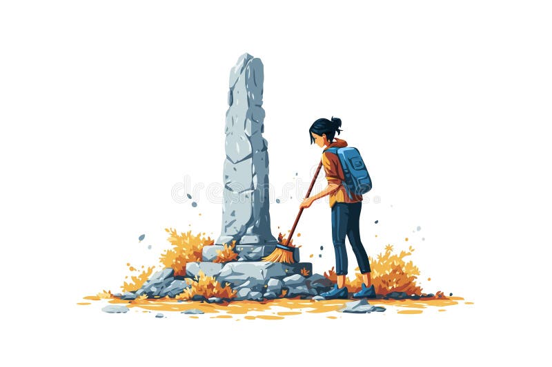 Archaeologist Brushing Off Dust from Ancient Statue S Sand Isolated ...