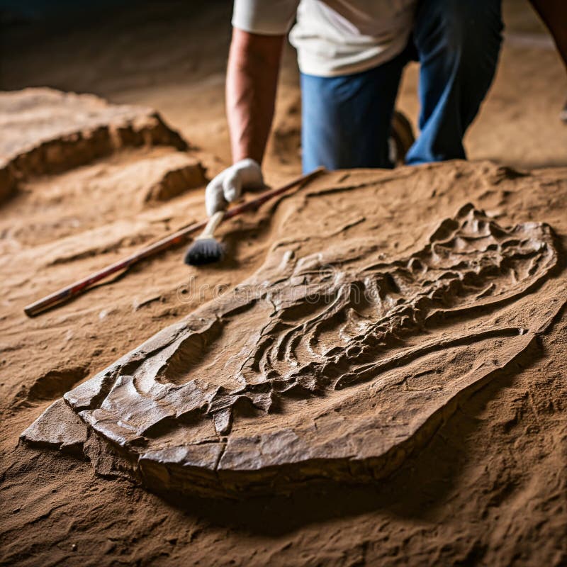 An Archaeologist Carefully Uncovers a Dinosaur Fossil Embedded in the ...