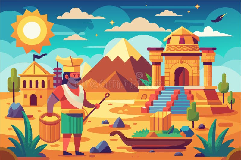 An Archaeologist Interacts with Ancient Ruins in a Colorful Desert ...