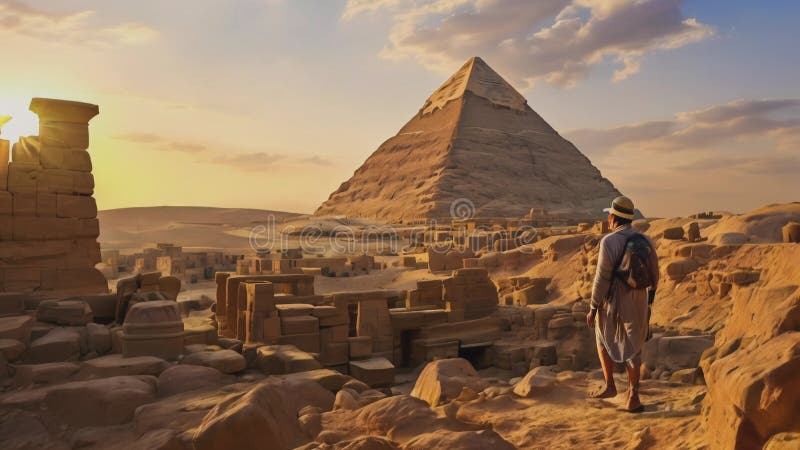 An Archaeologist Researches at the Great Pyramids of Giza, Egypt. Stock ...