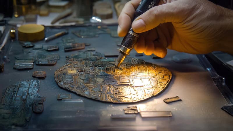 Archaeologist Restoring Ancient Metal Artifact with Precision Tool ...