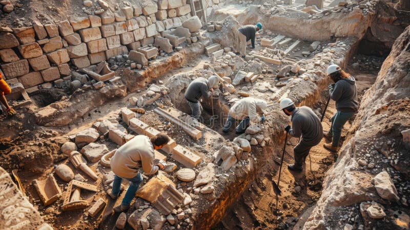 Archaeologists Work at the Excavation Site with Special Tools Stock ...