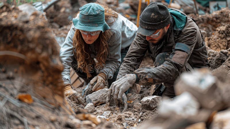 Archaeologists Work at the Excavation Site with Special Tools Stock ...