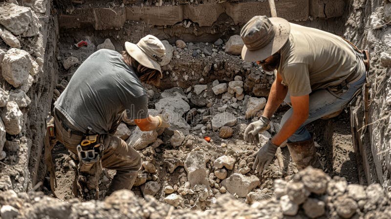 Archaeologists Work at the Excavation Site with Special Tools Stock ...