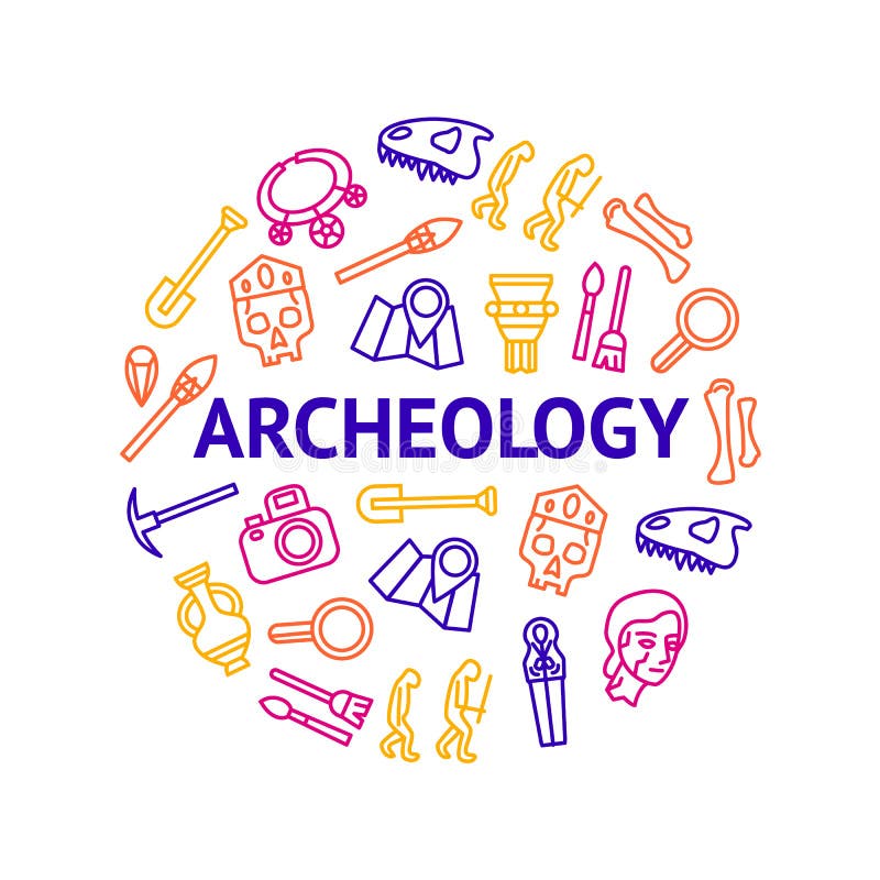 Archaeology Signs Thin Line Round Design Template. Vector Stock Vector ...