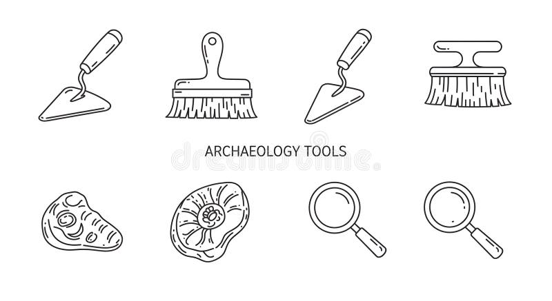 Archaeology Tools and Artifacts: Line Art Illustrations Stock ...