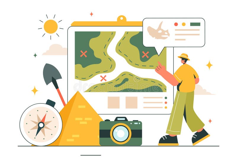 Archaeology Vector Illustration Featuring an Archaeological Excavation ...