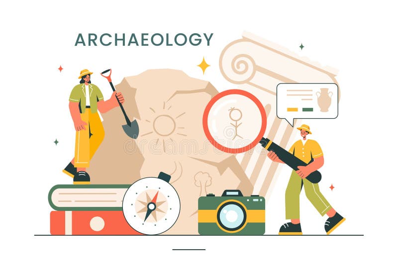 Archaeology Vector Illustration Featuring an Archaeological Excavation ...