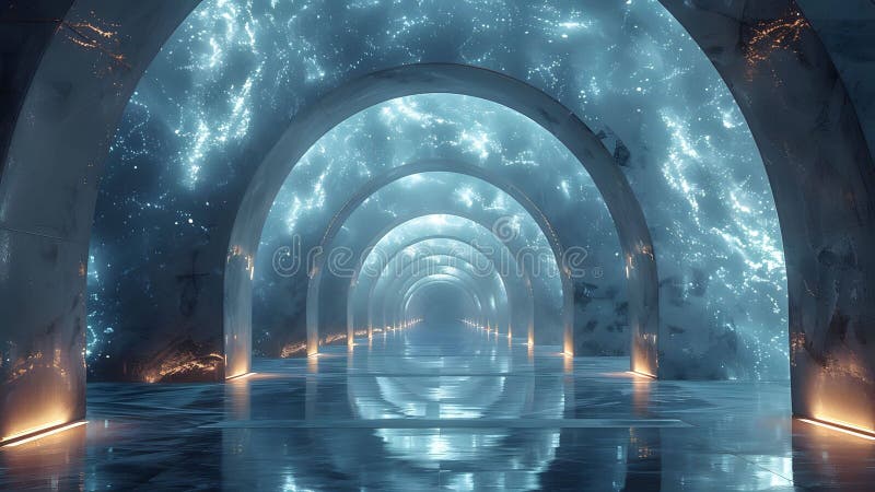Arched Backdrop with Blue Sci-fi Light. Stock Illustration ...