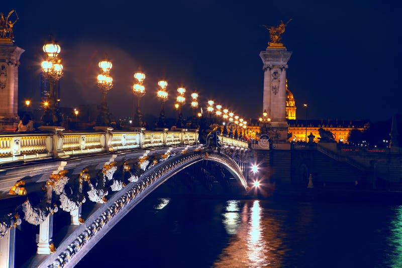 Arched Bridge Alexandre in the Night Editorial Photography - Image of ...