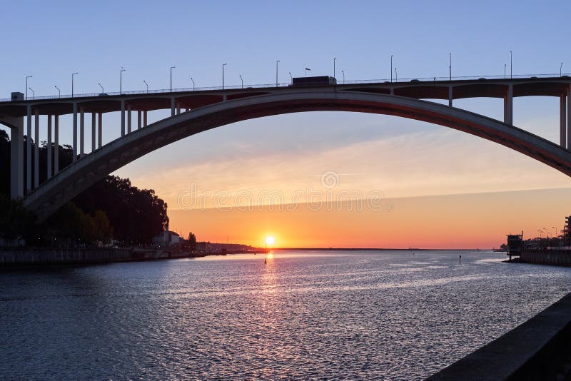 Arched Bridge High Above the Strait Stock Image - Image of modern ...