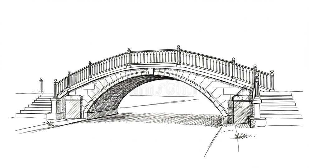Arched Bridge Illustration Featuring a Stone Structure with a Series of ...