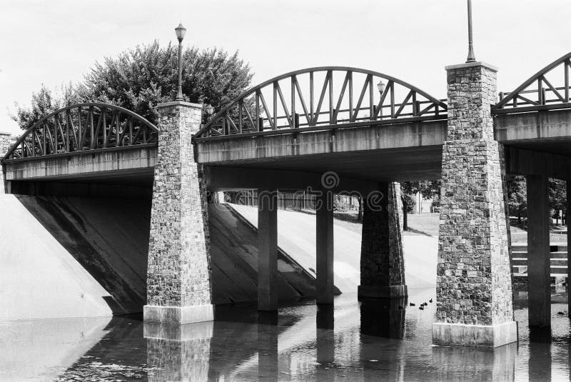 6th Street Bridge Over Delaware Creek in Irving Texas Shot on Black and ...