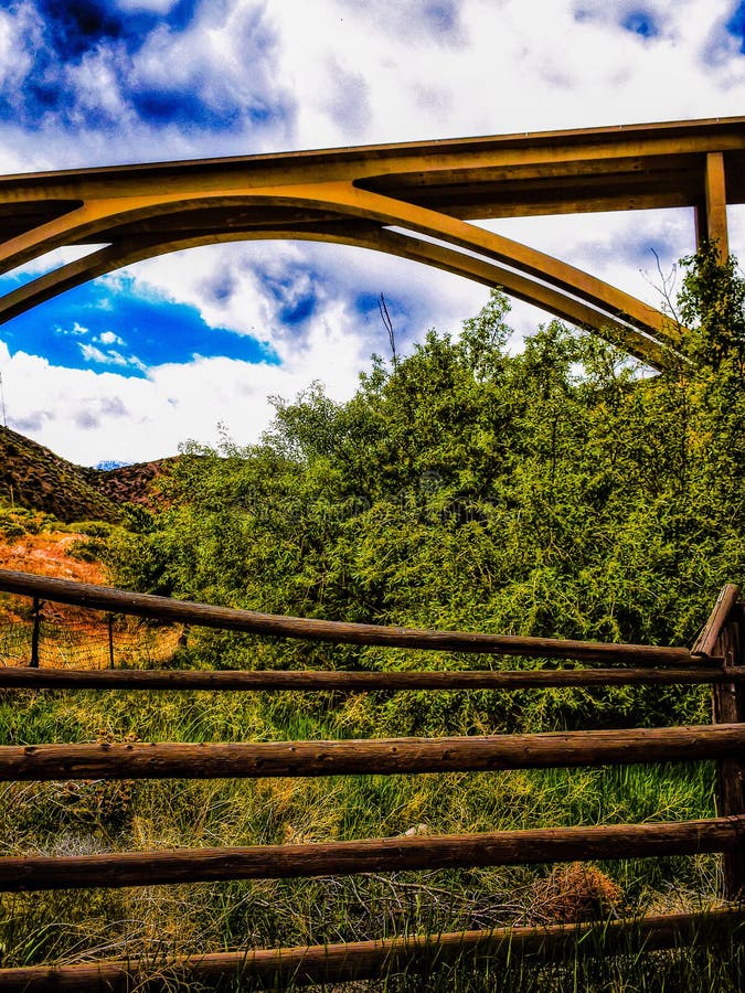 Arched Bridges Green Bushes Rail Fence Stock Image - Image of rail ...