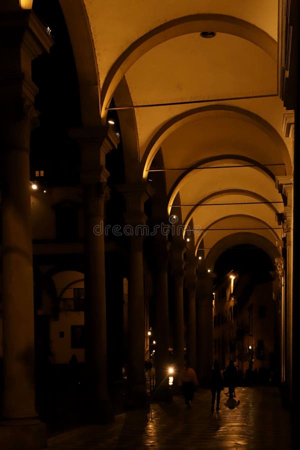 Arched Corridor with Columns in Florence Stock Image - Image of ...