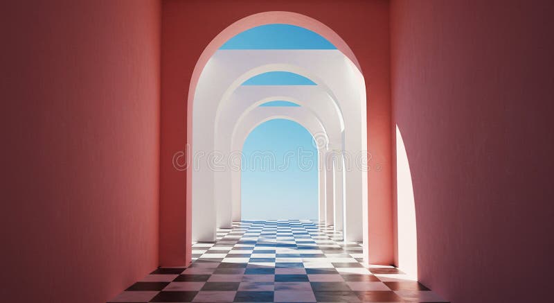 Arched Corridor Features a Series of Symmetrical, White Arches with a ...