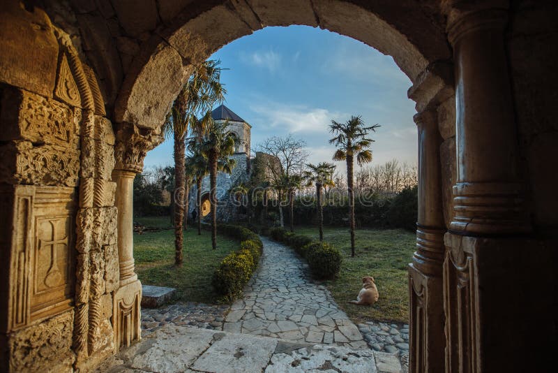 Arched Corridor at Khobi Convent, Georgia Stock Image - Image of ...