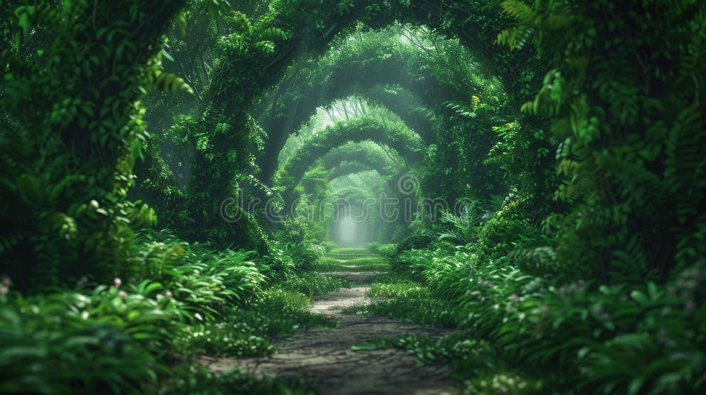 An Arched Corridor of Plants in the Forest. a Beautiful Green Path ...