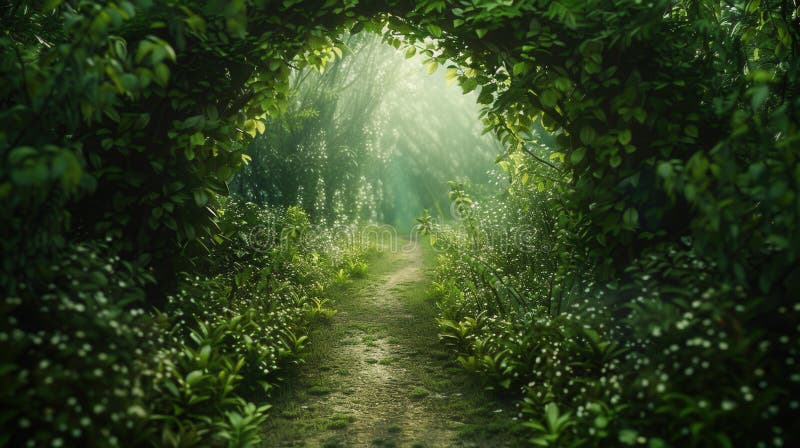 An Arched Corridor of Plants in the Forest. a Beautiful Green Path ...