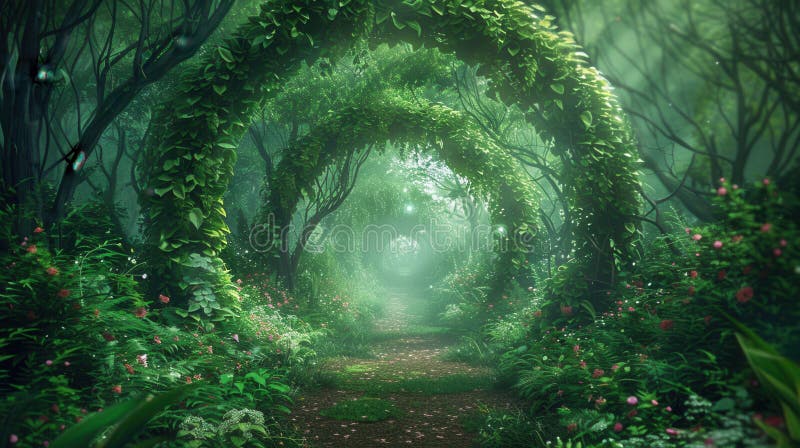 An Arched Corridor of Plants in the Forest. a Beautiful Green Path ...