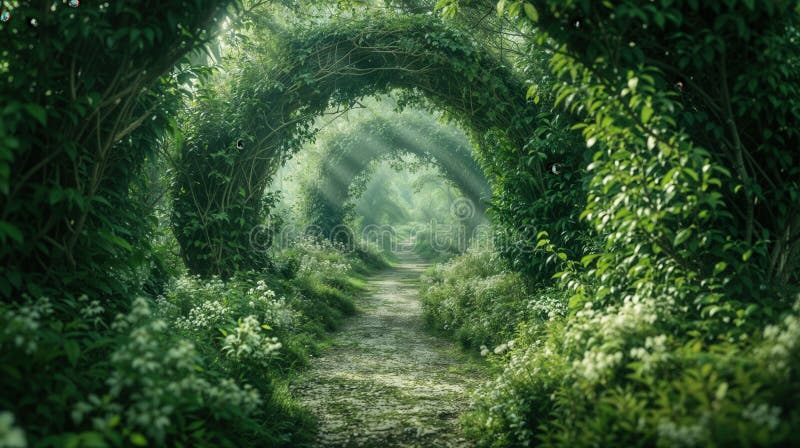 An Arched Corridor of Plants in the Forest. a Beautiful Green Path ...