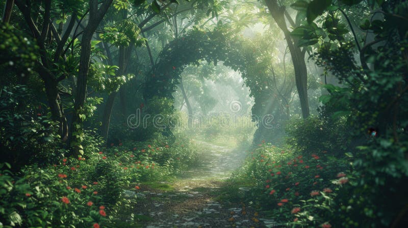 An Arched Corridor of Plants in the Forest. a Beautiful Green Path ...