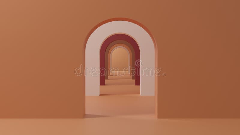 Arched Corridor, Portal, Inside an Empty Wall, Oriental Style. 3d ...