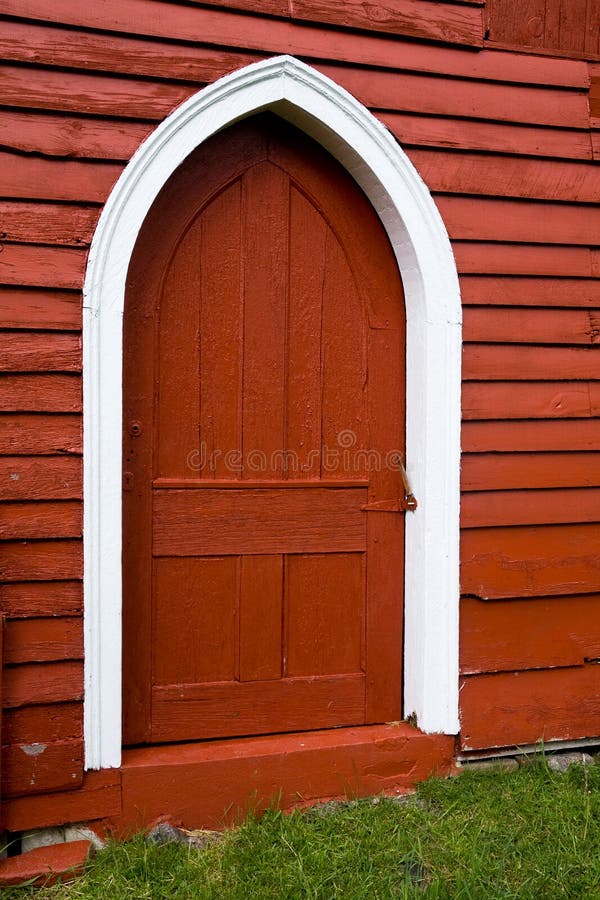 Arched Door in Old Red Wooden Barn. Stock Photo - Image of aged, rustic ...