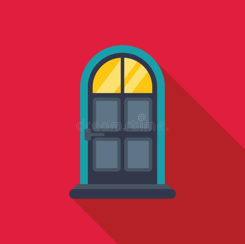 Arched Door Casting Long Shadow on Red Wall Stock Illustration ...